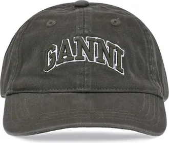 Ganni A6899 Embroidered Logo Cotton Baseball Cap - Gray