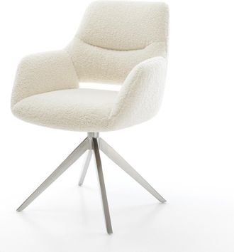 DELIFE Drehstuhl Yago-Flex mit Armlehnen Teddystoff Beige Kreuzgestell breit Edelstahl 360&deg; drehbar Wippfunktion Taschenfederkern, Esszimmerst&uuml;hle
