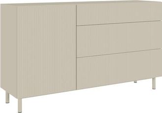 Selsey Kommode Mit Schubladen, 140 cm Breit, Greige Moderne Kommode Mit Einer T&uuml;r Und Gefr&auml;ster Front, 3 Leisen Schubladen, Kommoden & Sideboards, Stabilit&auml;t