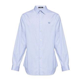 Versace Gestreiftes Slim-Fit-Hemd aus Baumwoll-Popeline - - Shirts - Herren - Blau - L