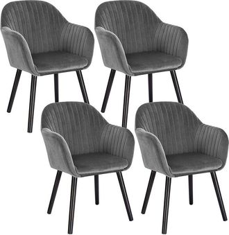 Woltu Woltu - Lot de 4 Chaises de Salle à Manger Assise en Velours, Chaise pour Cuisine/Salon/Café, Gris Foncé