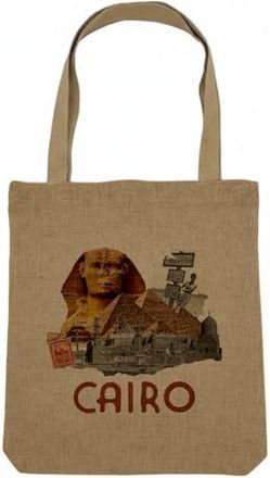 Fabulous Sac Shopping Tote Bag Aspect Lin - Cairo Collage Le Caire Egypte Voyage Culture - Sac de Courses Toile Epaisse 360g Beige Naturel Cabas Port&eacute; Epaule S