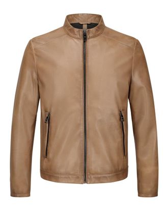 Milestone Lederjacke MSErnesto aus Lammnappa in Biker-Optik mit Stehkragen in