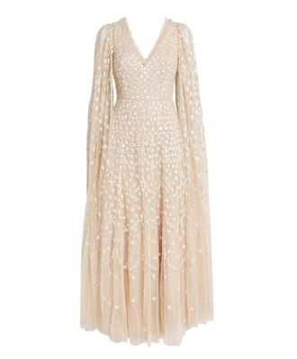 Needle & Thread Clover Cape-Sleeve Gown Size S