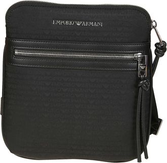 Emporio Armani Nylon-Flach-Schultertasche mit Monogramm-Schriftzug - - Bags - Herren - Schwarzk - ONE SIZE