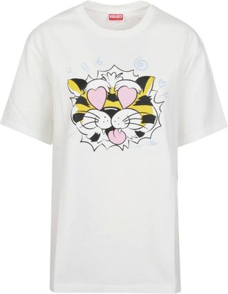 Kenzo Femme, Tops, Blanc, Taille: 40 FR T-shirt ample Wild Tiger
