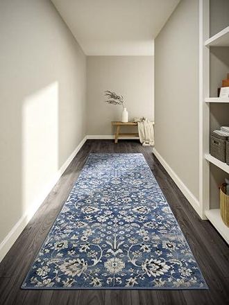 Villeroy & Boch Kurzflor Teppich Ernest - Klassischer Wohnzimmerteppich - Traditioneller Teppich für Wohnzimmer, Schlafzimmer, Esszimmer, Flur, Küche - Blau Creme, 80