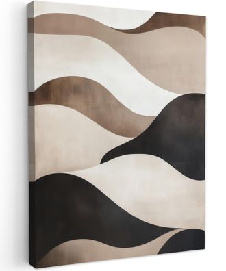 MuchoWow © Leinwand Bilder 50x70 cm Wanddeko Wohnzimmer Aesthetic Room Decor Deko Zimmer Wandbilder Modern Bild auf Leinwand Wellen - Abstrakt - Beige