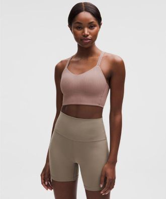 lululemon Like a Cloud Gerippter Longline-BH leichter Halt B/C Cups f&uuml;r Frauen - Gr&ouml;&szlig;e 10 in Ashen Rose
