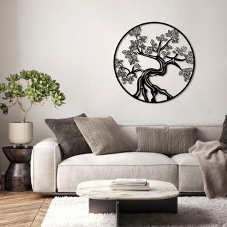 Generic Metall-Wandkunst, Metalldekor, Dekoration, Naturdekor, Bonsai, Moderne Wohndekoration, Wohndekoration (Schwarz, 70 x 70 cm)