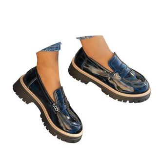 Generic Mocassins orthop&eacute;diques pour femme - Mocassins orthop&eacute;diques &agrave; enfiler en cuir - Soutien de la vo&ucirc;te plantaire - Coupe large - L&eacute;ger - Talon &eacute;pais - B
