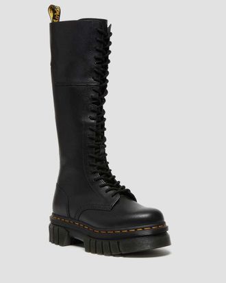 Dr. Martens Damen Audrick 20-Loch Leder Hoher Plateaustiefel in Schwarz, Gr&ouml;&szlig;e: 36