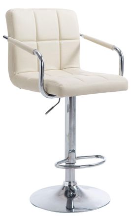 Clp Barhocker Lucy V2 Mit Kunstlederbezug I H&ouml;henverstellbarer Barstuhl I Thekenhocker Mit Armlehnen Und Fu&szlig;st&uuml;tze, Farbe:Creme, Gestell Farbe:Chrom