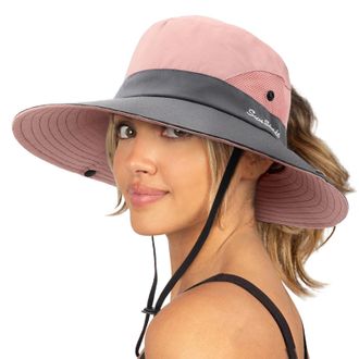 Dreshow Damen Sonnenhut Outdoor UV-Schutz Hut faltbar Mesh breite Krempe Angeln Pferdeschwanz Strand Eimer H&uuml;te