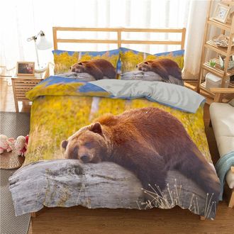 Generic 3D B&auml;r Bettw&auml;sche 155x220 Tiere 3 Teilig Weiche Mikrofaser Bettw&auml;sche B&auml;r Bettbezug Set und 2 Kissenbezug 80x80 cm mit Rei&szlig;verschluss A748