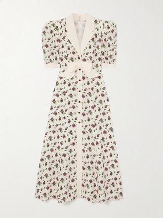 Alessandra Rich Midikleid Aus Seidensatin Mit Blumenprint Und Schleife - Elfenbein