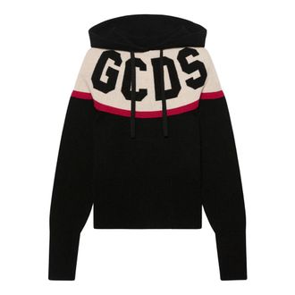 GCDS Gcds - Logo Knit Cropped Sweat &agrave; capuche - Femme - Sweatshirts et sweats &agrave; capuche - Noir - Taille: 38 FR