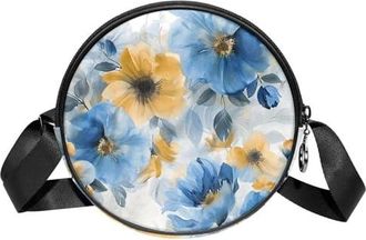 Generic Petit sac &agrave; bandouli&egrave;re circulaire pour femme, motif feuilles florales, sac &agrave; dos avec fermeture &eacute;clair, bretelles r&eacute;glables, sac &agrave; main rond d&eacute;contra