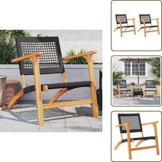 vidaXL Chaises de jardin lot de 2 noir r&eacute;sine tress&eacute;e et bois dacacia - Chaise De Jardin - Salon De Jardin - Mobilier De Jardin - Fauteuil De Jardin