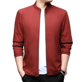Generic Veste d&eacute;contract&eacute;e &agrave; col montant avec fermeture &eacute;clair pour homme - Veste coupe-vent l&eacute;g&egrave;re avec poche, Rouge, 4XL