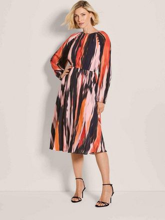 Madeleine Midikleid Viskosekleid mit Streifenmuster Sommerkleid mit elastischer Taille, Rundhals, Kniel&auml;nge und Langarm