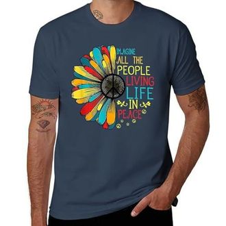 Generic T-shirt hippie vintage - All The People Living in Peace, T-shirt graphique Flower Power années 60, style bohème rétro, Style marine, 5XL