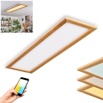 HOFSTEIN LED Deckenpanel Belan, dimmbare Deckenleuchte aus Metall/Holz/Kunststoff in Wei&szlig;/Natur, 37 Watt, 3900 Lumen, 2700-6500 K, CCT einstellbar, Smart Home/