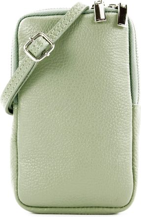 modamoda.de T197 Damen Leder Handytasche 6,7 Zoll Umh&auml;ngetasche handmade in Italy, Farbe:Graugr&uuml;n