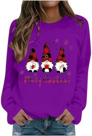 Generic Sweat-shirt d&eacute;contract&eacute; &agrave; manches longues et col rond imprim&eacute; de No&euml;l 2026 pour femmes, violet, XXL