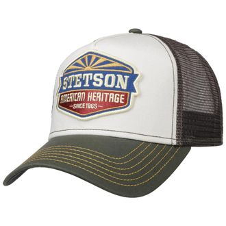 Stetson New American Heritage Trucker Cap Herren Baseballcap Front und Schirm 100% Baumwolle Gr&ouml;&szlig;enregulierbar Mit Mesheinsatz Sommer Winter grau One Size Sma