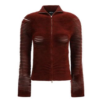 Giorgio Armani Strickjacke mit Lochmuster aus Viskosemischung - - Knitwear - Damen - Rot - M