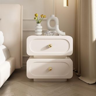 Generic Minimalistischer Nachttisch Mit 2 Schubladen - Moderner Nachttisch Aus Massivholz In Mikrofaserleder, Khaki (19,7 X 15,8 X 19,7 Zoll)(White,17.7 * 15.