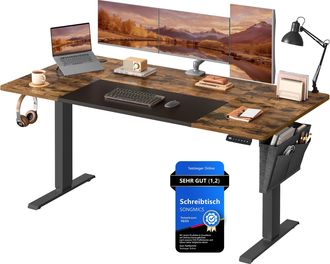 Songmics Höhenverstellbarer Schreibtisch elektrisch, 160 x 70 cm, stufenlos verstellbar, Memory-Funktion mit 4 Höhen, vintagebraun-tintenschwarz LSD026X01