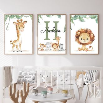 Generic 3 poster Tiere Bohrer Kinderzimmer Baby 30x40cm personalisiert Präom Kinder Giraffe Löwe Dschungel Leinwand Savanne Safari Schlafzimmer Geschenk für J