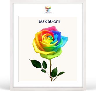 MG Design Bilderrahmen 50 x 60 cm - Posterrahmen mit Wei&szlig; Holzrahmen (Echtholz) und bruchsicherem Acrylglas, Hoch & Quer mit stabiler Wandaufh&auml;ngung