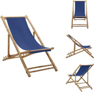 vidaXL Liegestuhl Bambus und Canvas Marineblau - Liegestuhl - Gartenstuhl - Strandstuhl - Bambus Möbel - Outdoor Möbel