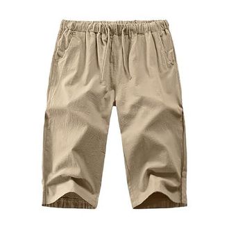 Generic Pantalon de jogging pour homme en lin - Pantacourt baggy sarouel avec cordon de serrage - Pantalon de yoga - Pantalon de plage, kaki, 5XL