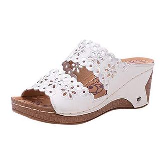 Generic Pantoufles d&eacute;t&eacute; pour femme - Avec talon - Antid&eacute;rapantes - Plateformes &eacute;paisses - Chaussures &agrave; talons hauts - Pantoufles pour femme, Blanc., 41 EU