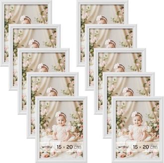 Woltu Lot de 10 Cadre Photo 15x20cm Cadre en Bois Massif avec Passe Partout, Suspendre Horizontalement ou Verticalement, D&eacute;coration Murale ou sur Table, Bla