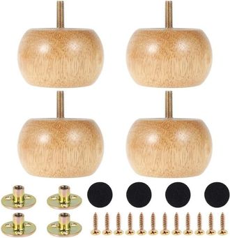 Generic 4 St&uuml;ck M&ouml;belbeine aus massivem Holz, runde F&uuml;&szlig;e, rutschfest, for Tisch und Stuhl, inklusive Schrauben for Selberbauen(Set of 4)