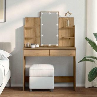 Generic 2 Schubladen, Viel Stauraum, Allzweckspiegel, Verstellbarer Schminktisch mit LED-Leuchten f&uuml;r Schlafzimmerkompatibilit&auml;t (Handwerklich gefertigte Eich