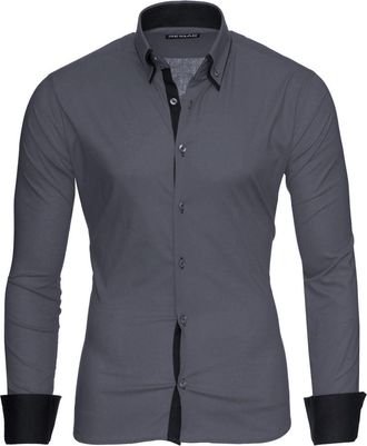 Reslad Hemd Herren Grau Hemden Herrenhemd Männer Hemd Slim Fit Langarm Hemd Grau Business Businesshemden Bügelfrei Hochzeit Anthrazit-Schwarz Gr. XXL
