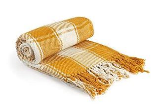 Emma Barclay Frisco Überwurf, recycelte Baumwolle, traditionelles Karomuster, für Stuhl, Sofa, Sofa, Überwurf, Decke, 178 x 254 cm, Ockergelb