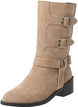 E.SSUE Bottes Femme Cowboy Bottillons Femme Mode Hiver Chaud ÉPais En Coton Mode Pas Cher Bottines Impermeables Velours Talon Plates Ankle Boots CavalièRes C