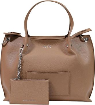 A|X Armani Exchange Shopper aus strukturiertem Stoff mit Kettendetail - - Bags - Damen - Beige - ONE SIZE