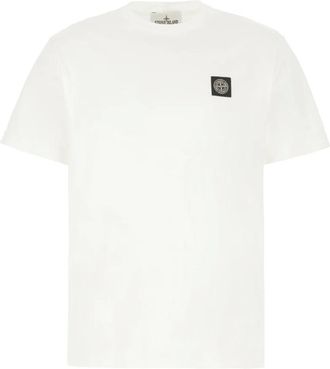 Stone Island Homme, Tops, Blanc, Taille: XL T-Shirt en Coton