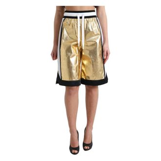 Dolce & Gabbana Femme, Shorts, Jaune, Taille: 36 FR Shorts m&eacute;talliques dor&eacute;s &agrave; taille haute