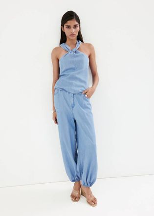 Mango Top en denim &agrave; bretelles crois&eacute;es bleu clair - Femme - XS - MANGO