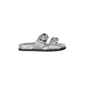 Strategia Femme, Chaussures, Gris, Taille: 36 EU Sandale en Cuir Argent avec Détail de Chaîne