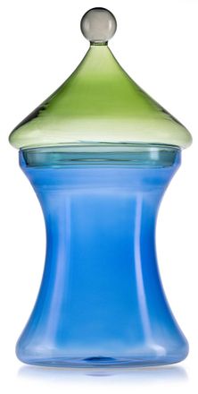 IVV blue borosilicate glass container chess+fern green/gray lid h- 36 cm